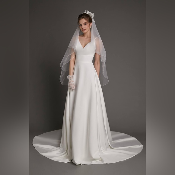 J.ING | Dresses | White Vneck Lace Back Aline Satin Wedding Dress ...